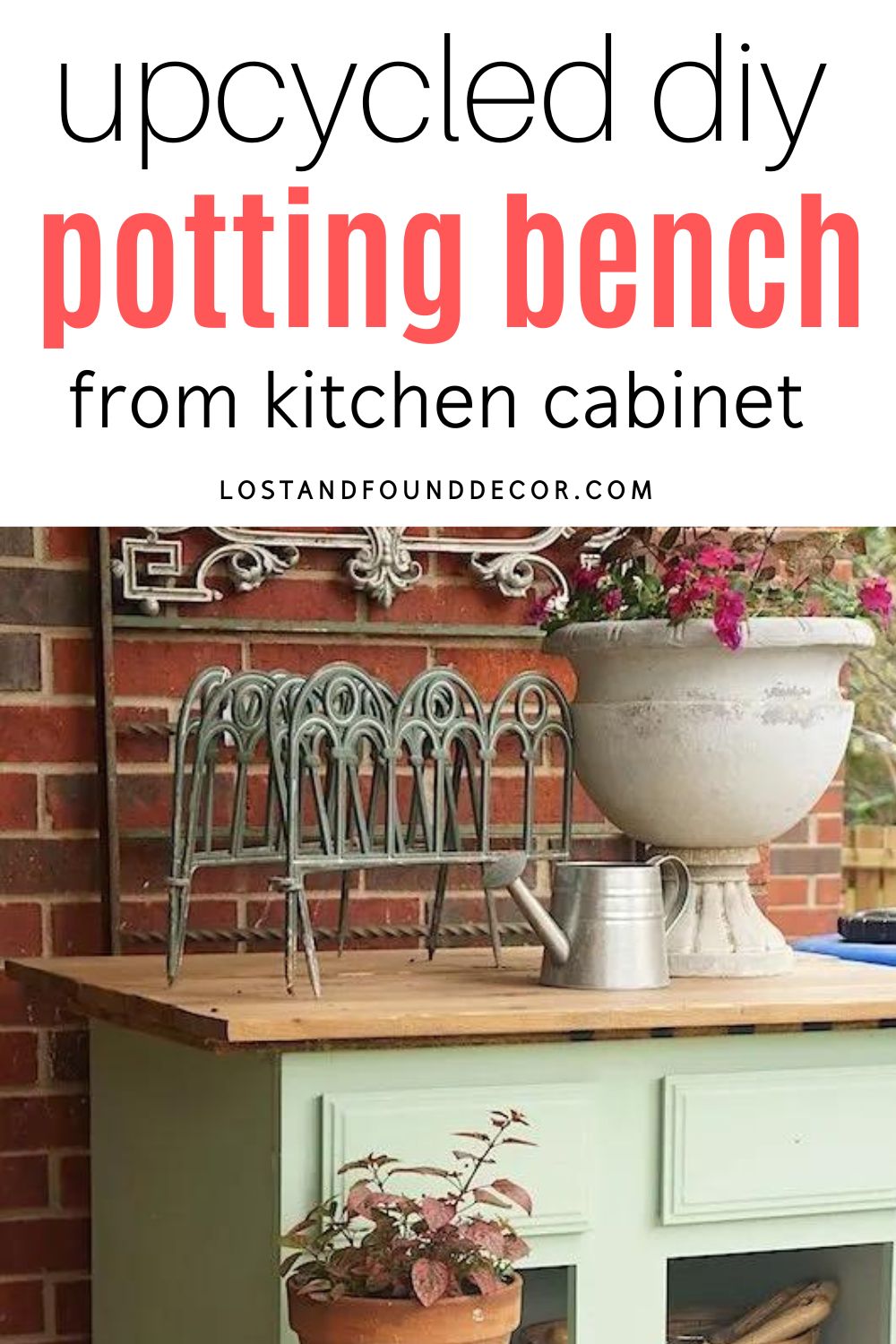 Easy Upcycled DIY Potting Bench from Old Cabinet