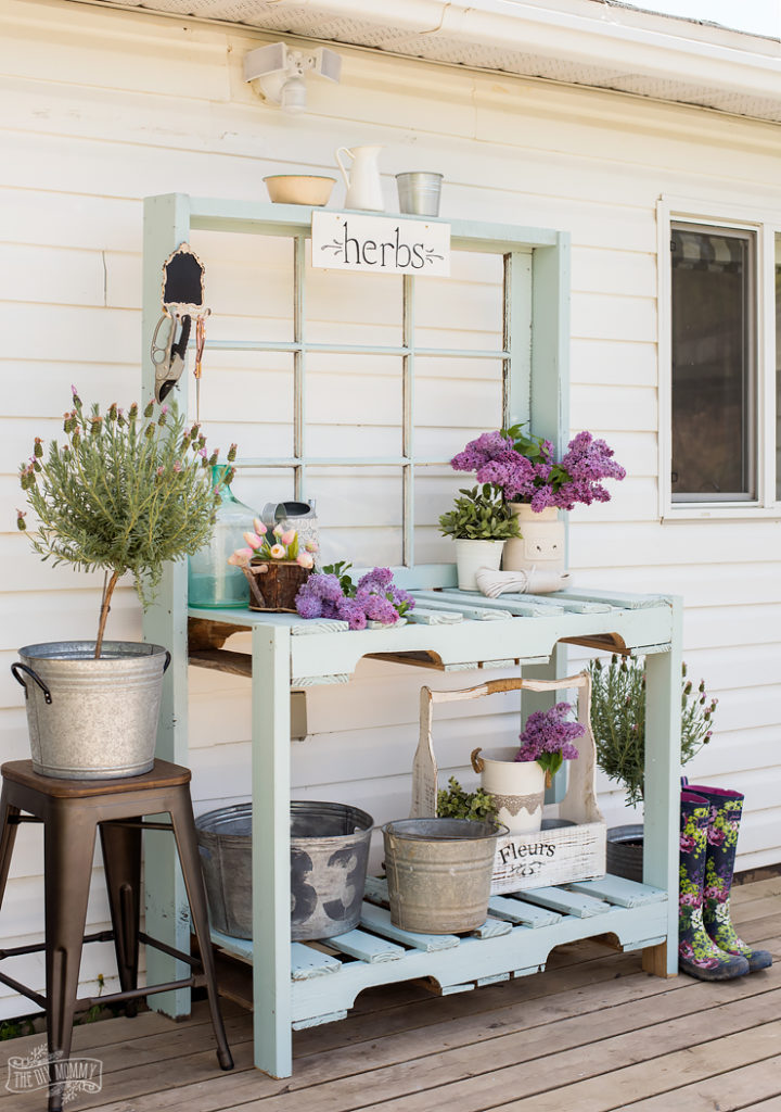 Easy Upcycled DIY Potting Bench from Old Cabinet