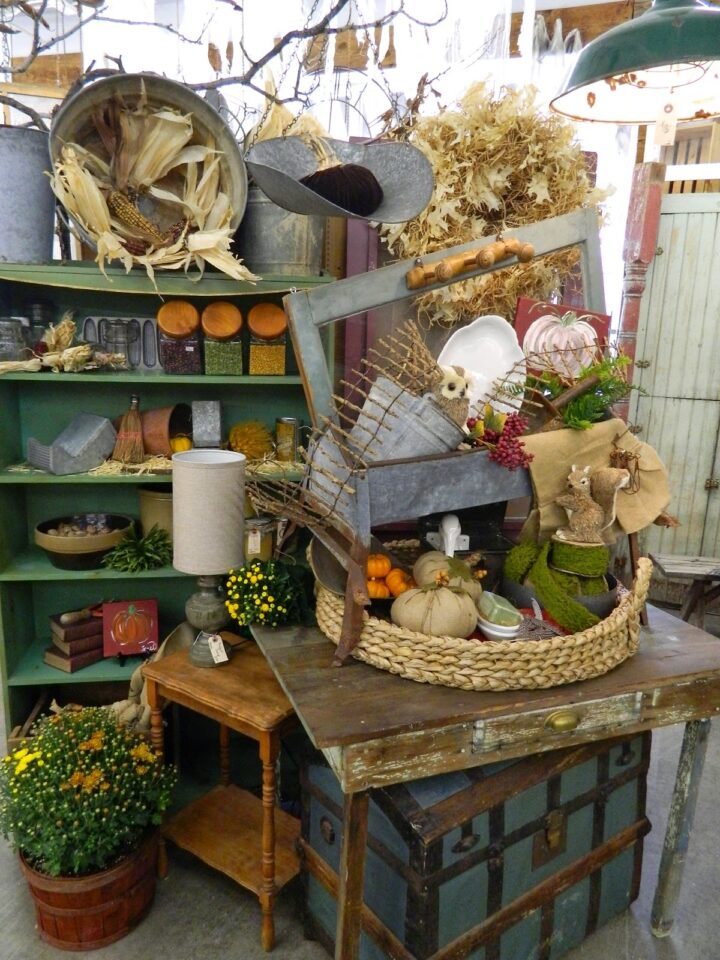 30 Creative Fall Antique Booth Display Ideas - Lost & Found Decor